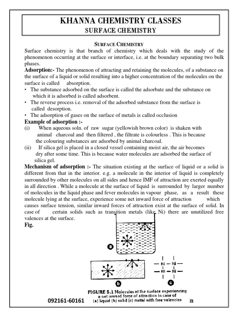 Surface Chemistry Basics | PDF | Adsorption | Emulsion