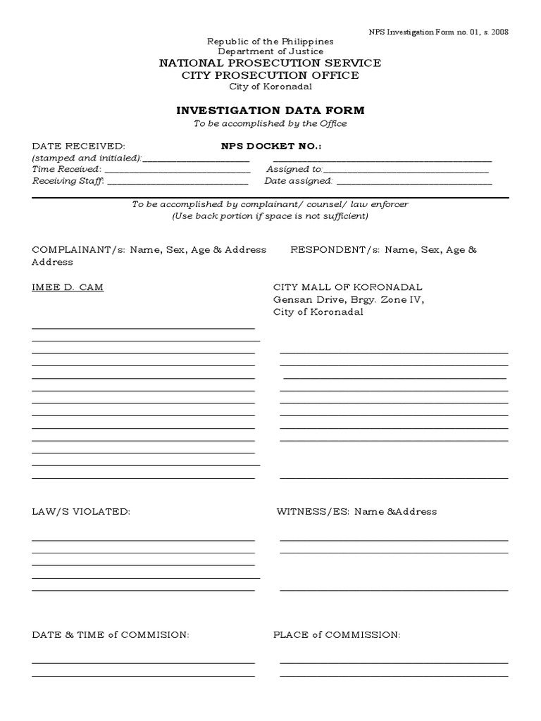 National Prosecution Service City Prosecution Office: Investigation ...