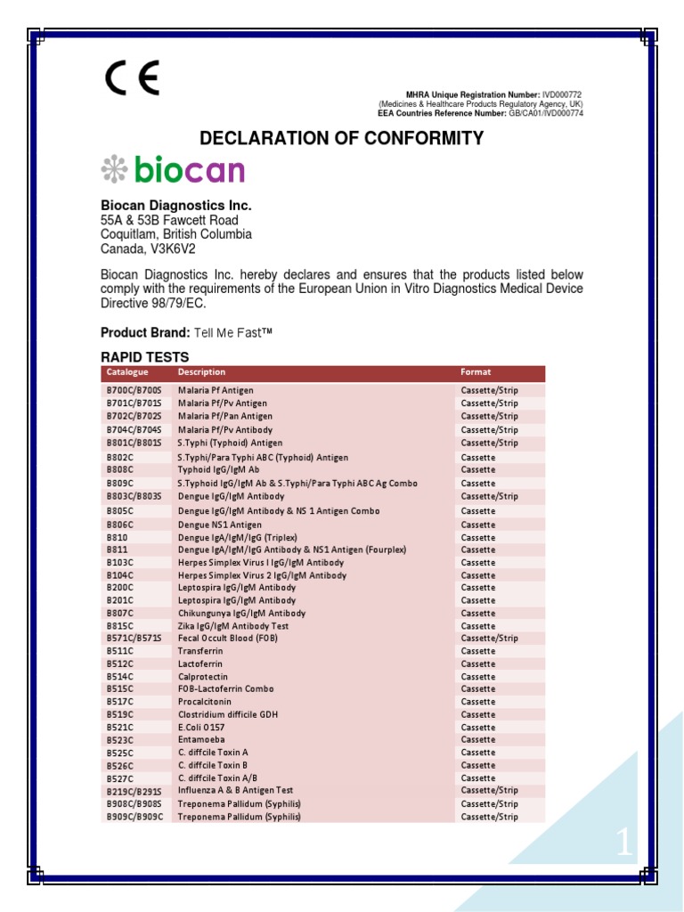 CE Decl of Conformity Biocan Rapid Test 25feb2020 | PDF | Gonadotropin ...