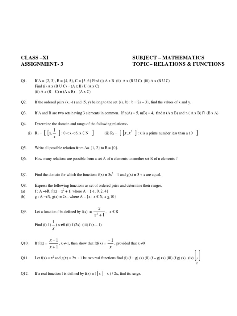 CBSE Class 11 Mathematics Relations and Functions | PDF | Function ...