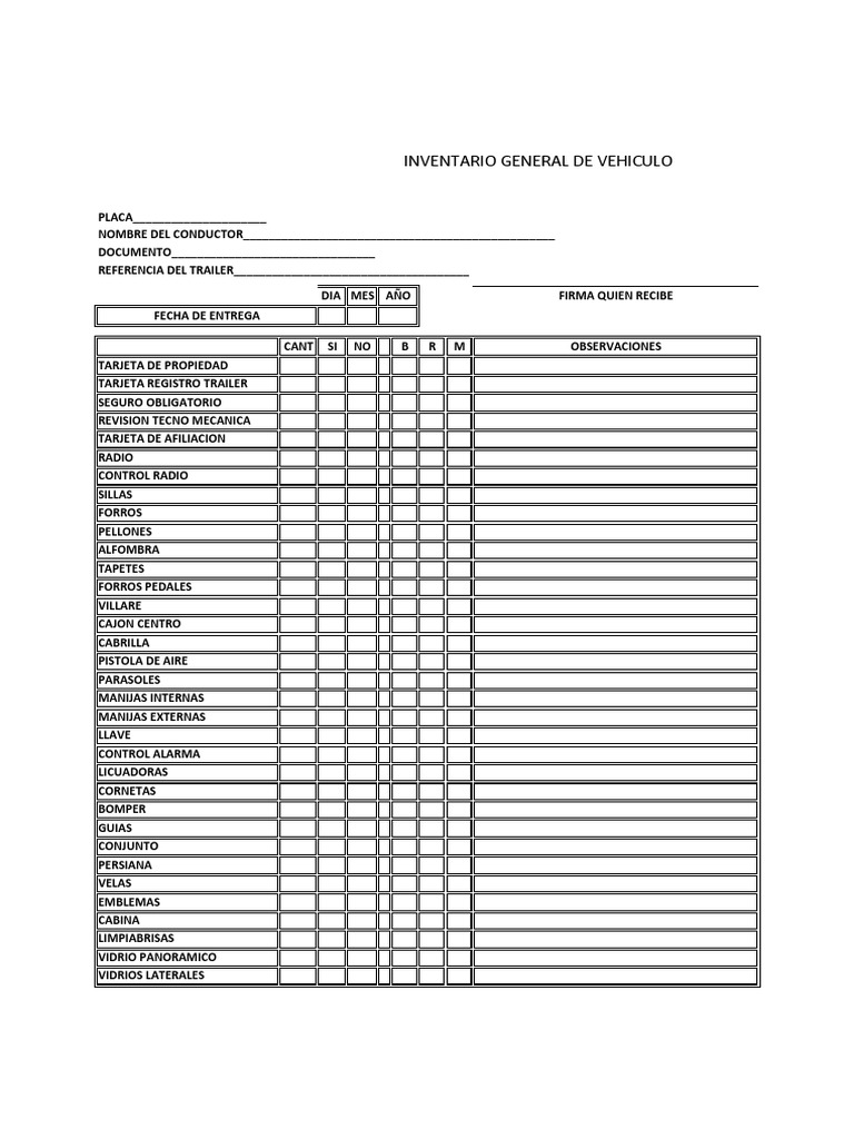 Formato de Inventario Vehicular | PDF | Negocios | Informática