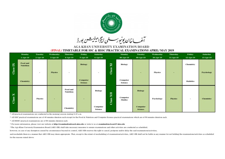 Exam Schedule for SSC & HSSC | PDF | Science | Science (General)