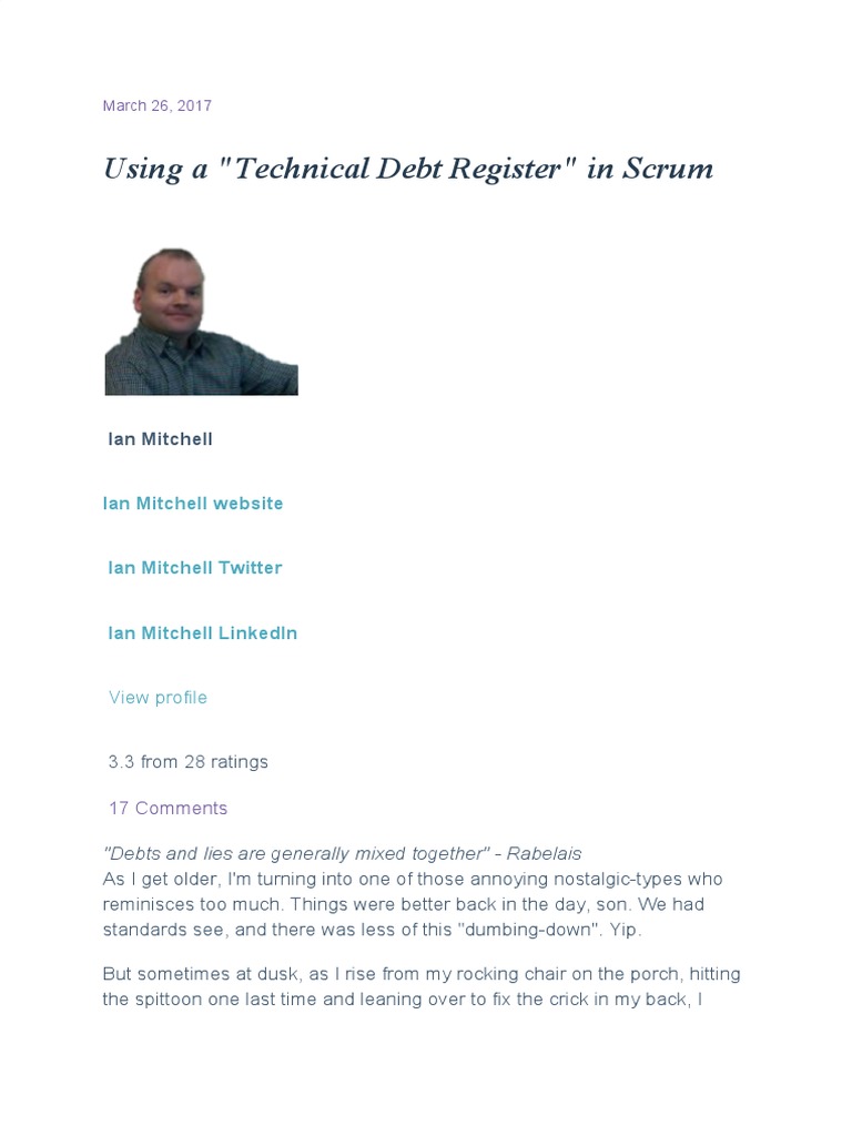 Using A - Technical Debt Register - in Scrum | PDF | Scrum (Software ...