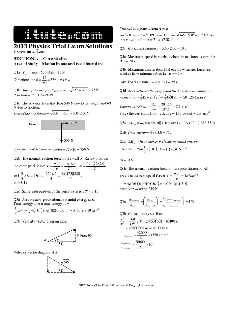 2013 Physics Trial Exam Solutions: SECTION A - Core Studies | PDF | Light | Physical Sciences