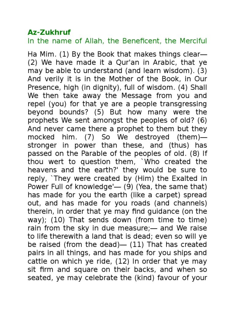 Meaning and Insights of Az-Zukhruf | PDF | God In Islam | Last Judgment