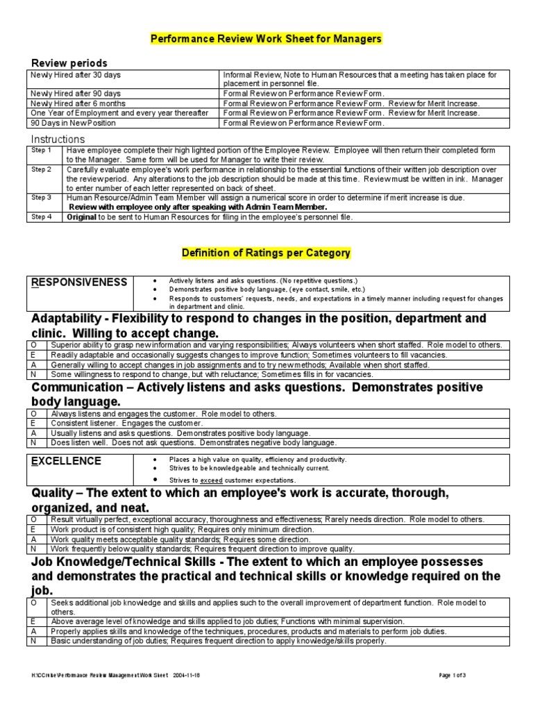 Performance Review Management Work Sheet 2004-11-29 | PDF | Performance ...