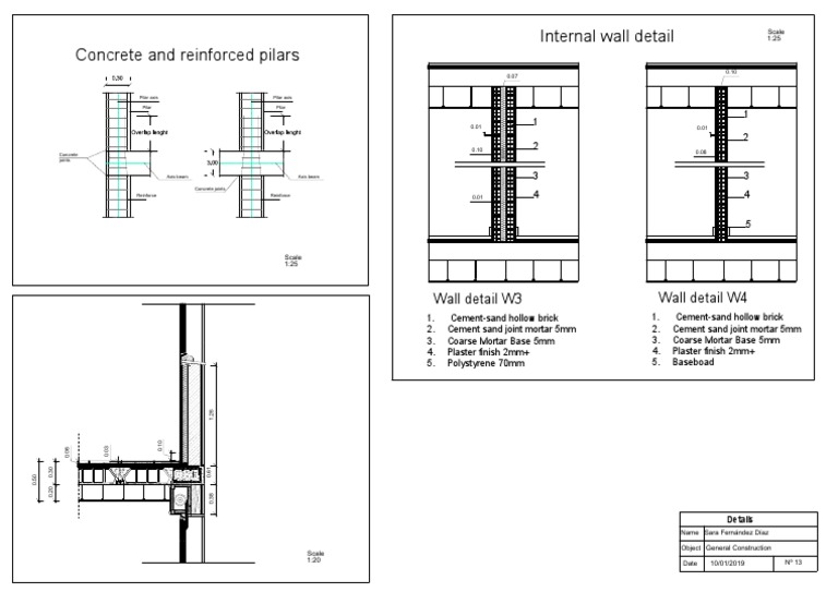 Internal Wall Detail Concrete and Reinforced Pilars | PDF | Mortar ...