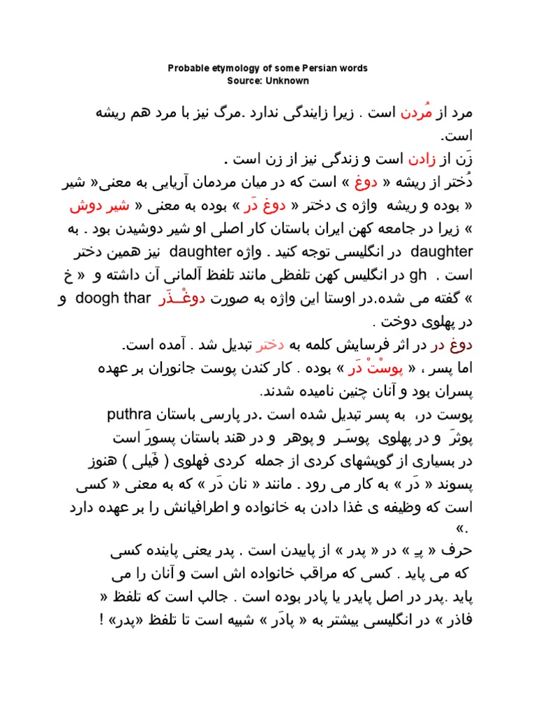 Etymology of Some Persian Words | PDF