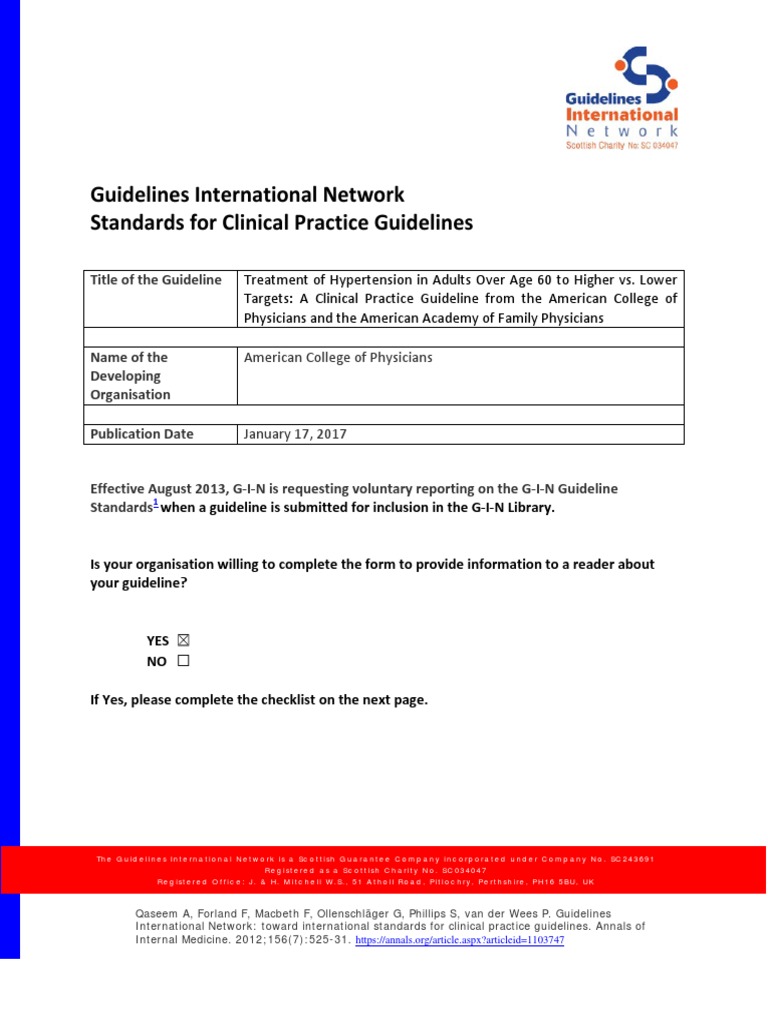 Guidelines International Network Standards For Clinical Practice ...