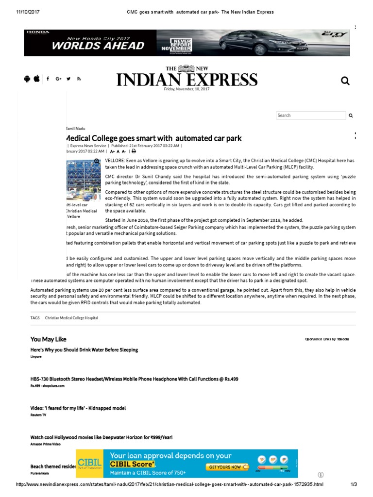 CMC Goes Smart With Automated Car Park - The New Indian Express | PDF