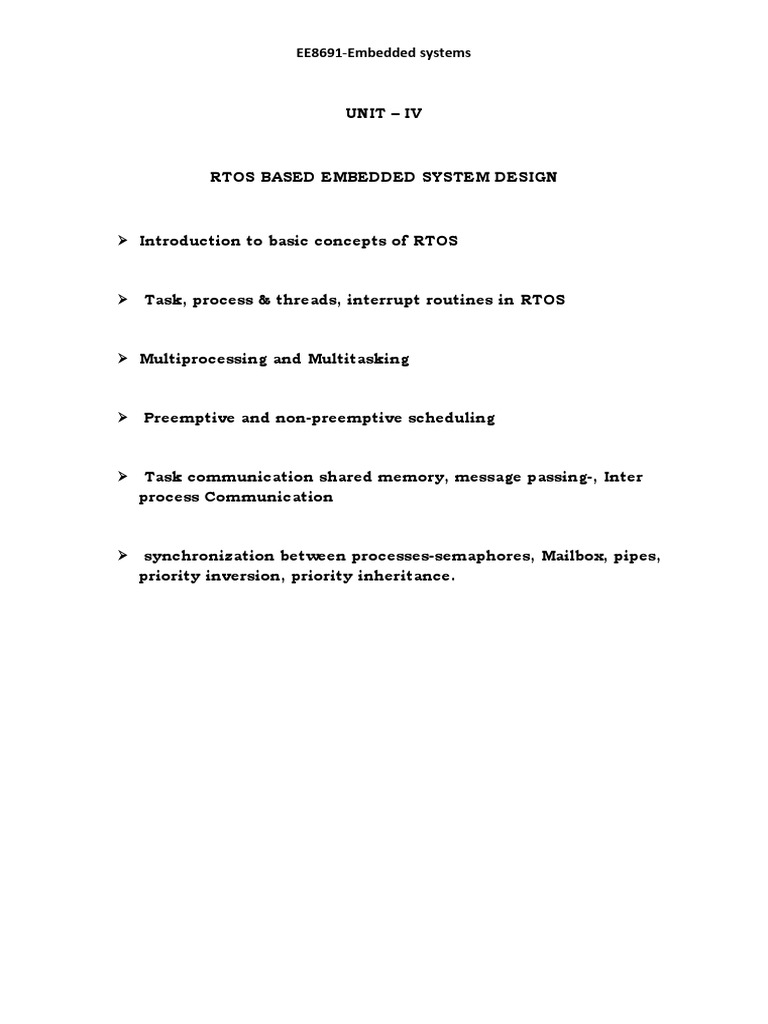 UNIT IV - RTOS Based Embedded System Design | PDF | Scheduling ...