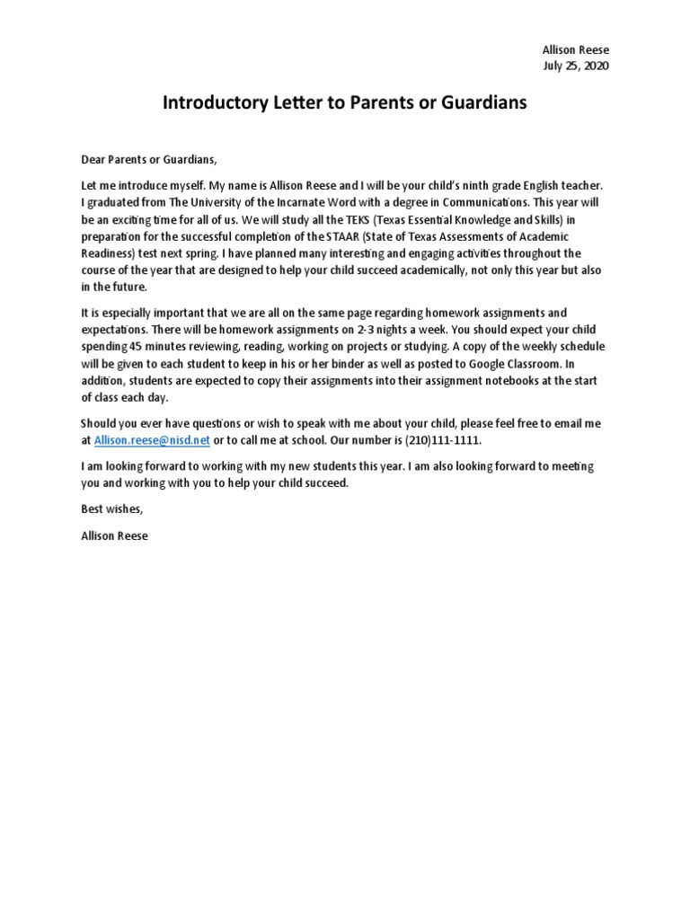 Welcoming Parent Letter | PDF