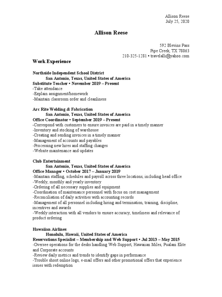 Allison Reese Resume 2020 | PDF | Leadership | Business