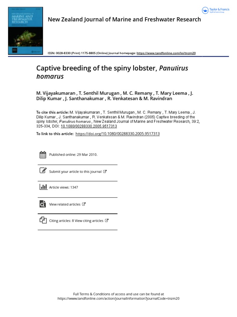 Captive Breeding of The Spiny Lobster Panulirus Homarus PDF | PDF ...