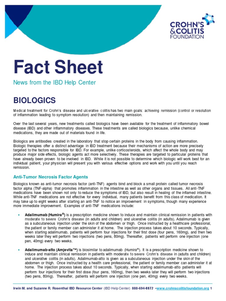 Fact Sheet: Biologics | PDF | Inflammatory Bowel Disease | Pharmacology