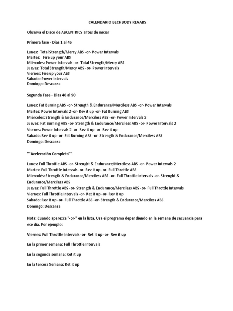 Calendario de Entrenamiento RevAbs | PDF