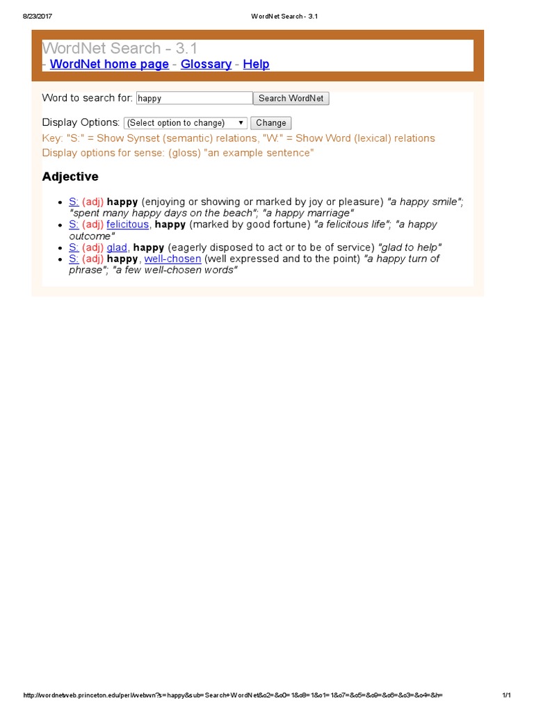 Wordnet Search 3.1: Wordnet Home Page Glossary Help | PDF