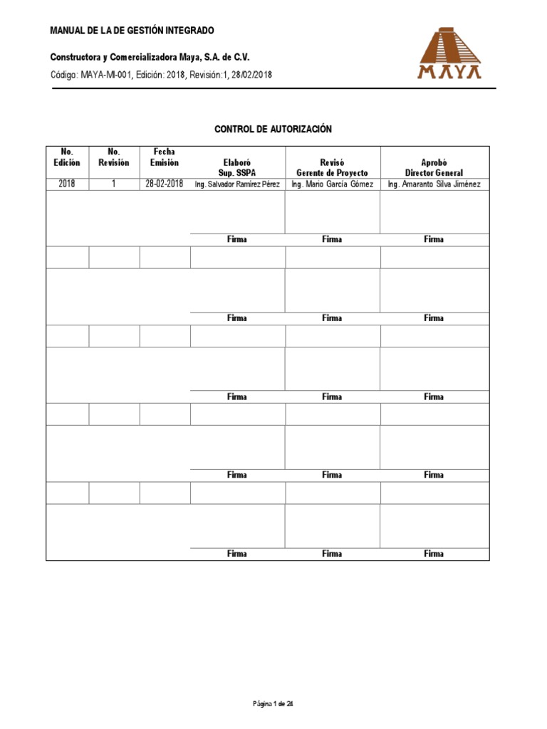 MANUAL DE GESTION MAYA v1 | PDF | Gestión de la calidad | Calidad ...