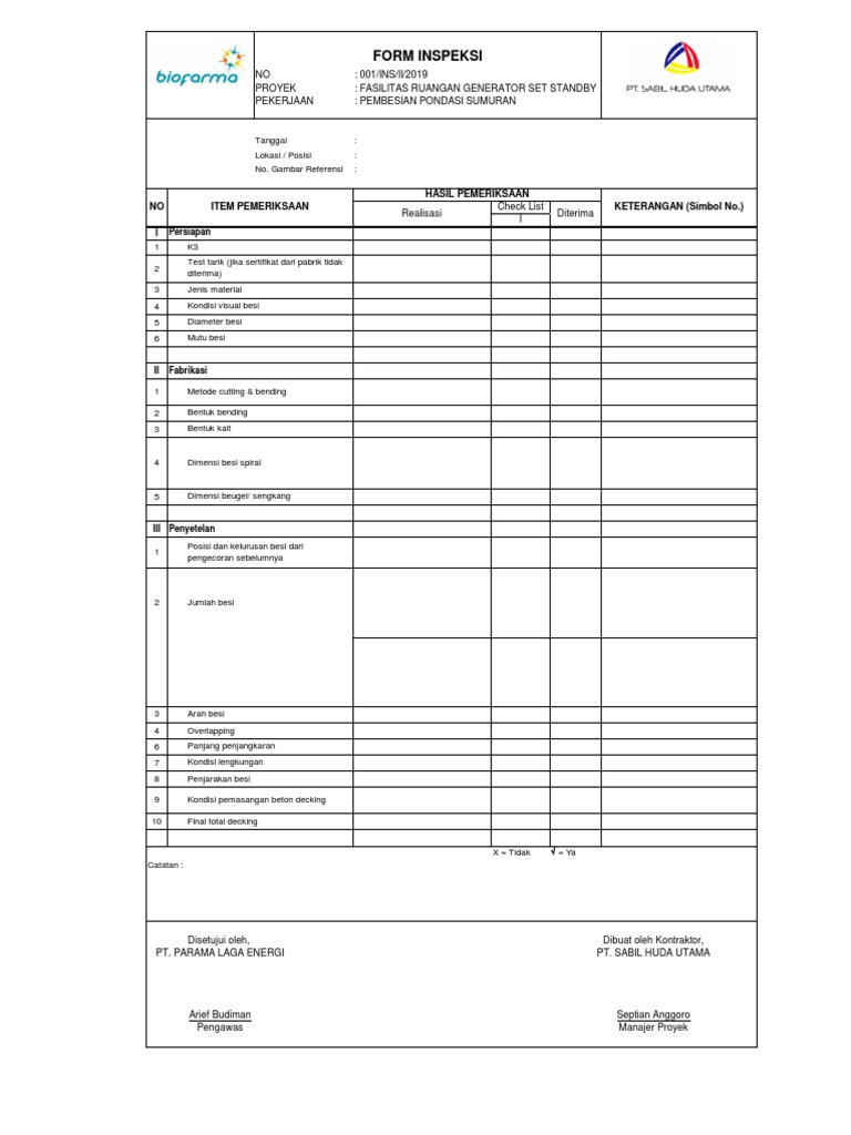 Form Ceklist Pekerjaan PDF | PDF