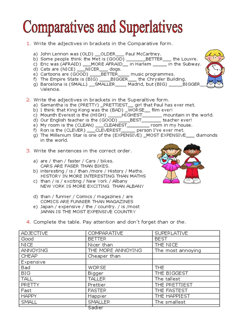 Comparative And Superlative Adjectives Exercises With Pictures