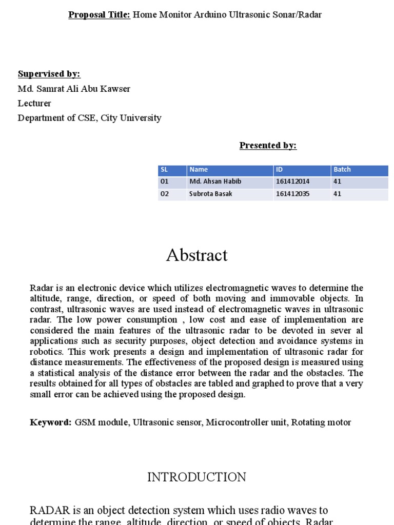 Home Monitor Arduino Ultrasonic | PDF | Radar | Arduino