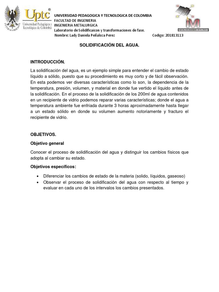 Solidificacion Del Agua | PDF | Congelación | Fase (materia)