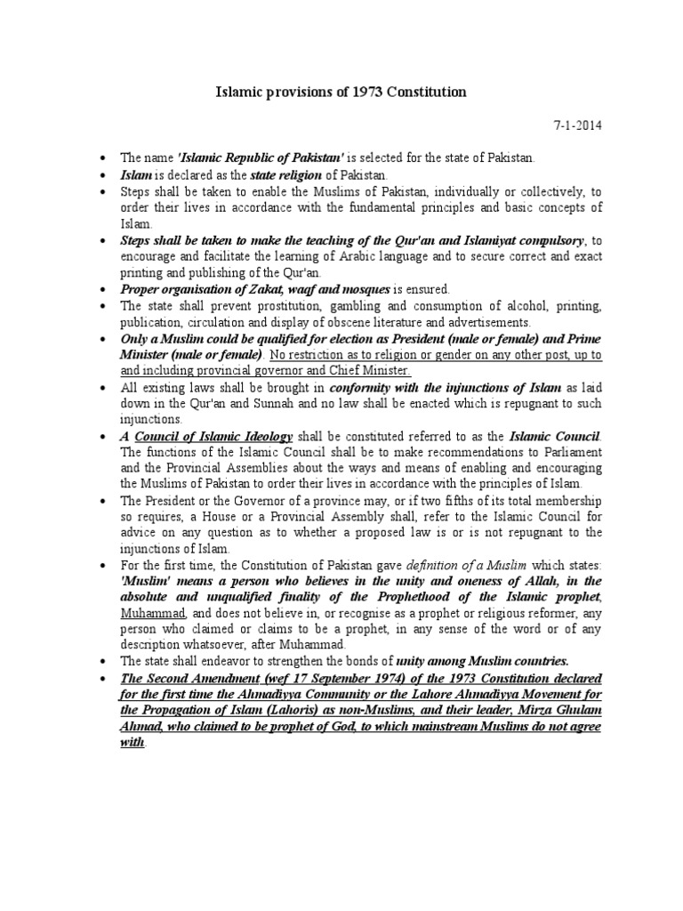 Islamic Provisions in Pakistan's 1973 Constitution | PDF | Pakistan ...