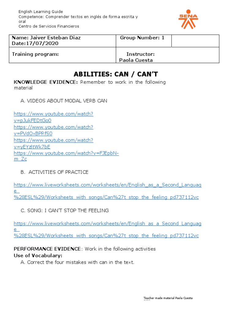 Can - Abilities Workshop | PDF | Communication | Behavior Modification