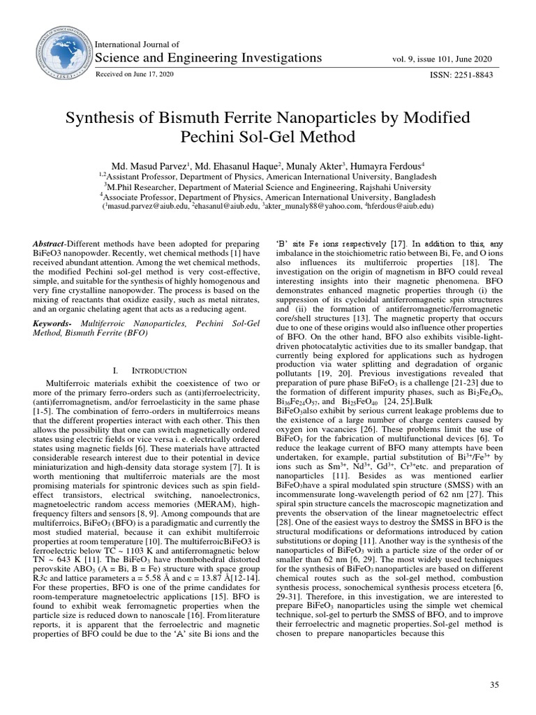 Synthesis of Bismuth Ferrite Nanoparticles by Modified Pechini Sol-Gel ...