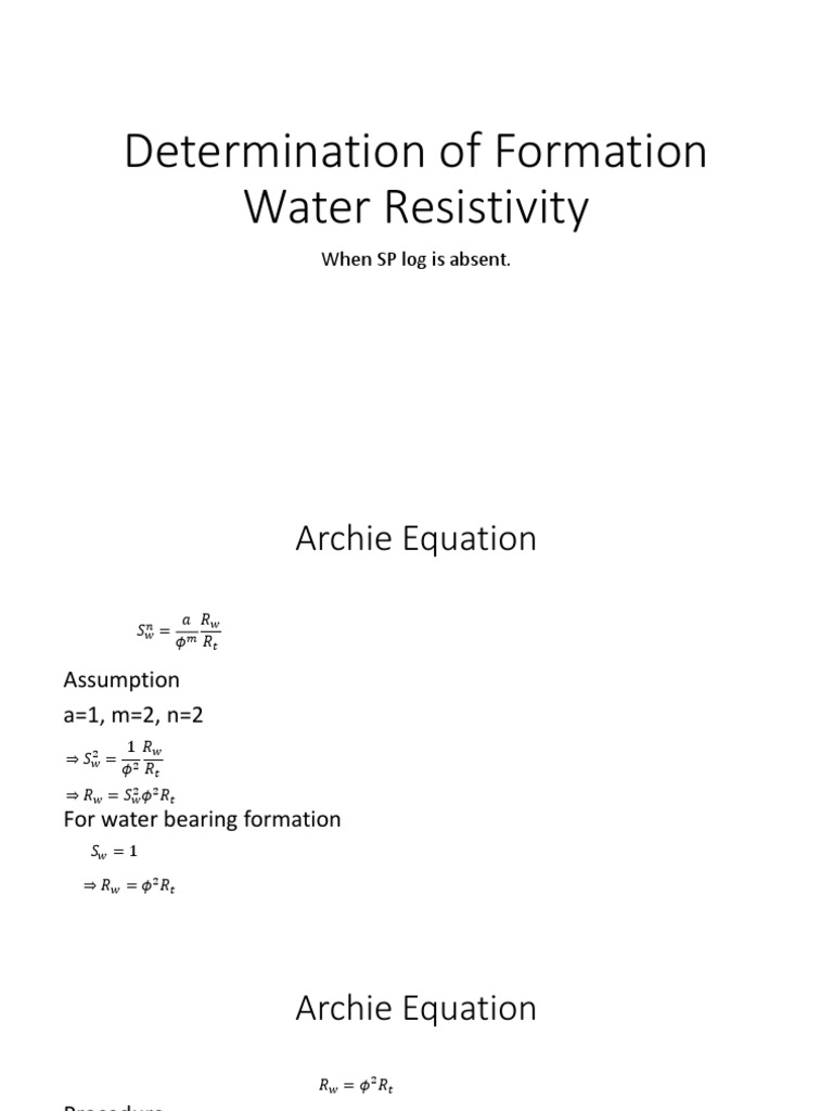 Determination of Formation Water Resistivity PDF | PDF | Electrical Resistivity And Conductivity ...