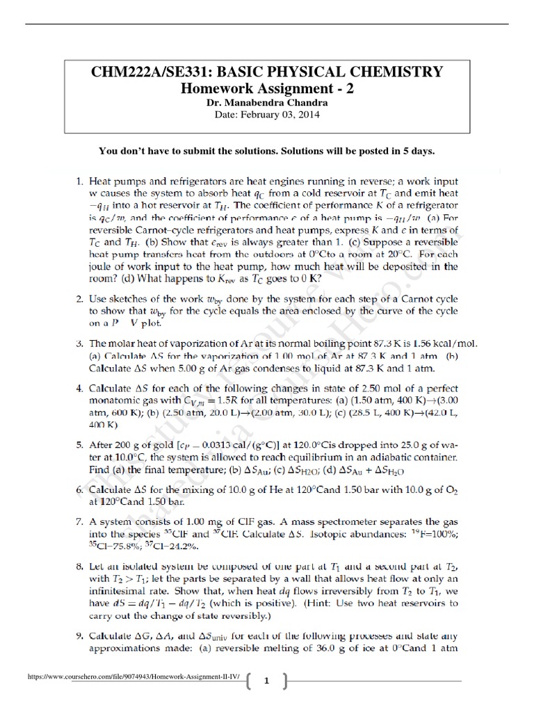 This Study Resource Was: Chm222A/Se331: Basic Physical Chemistry ...