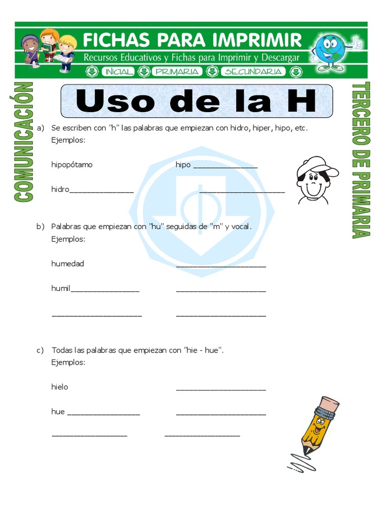 Ficha-Uso de La H para Tercero de Primaria | PDF