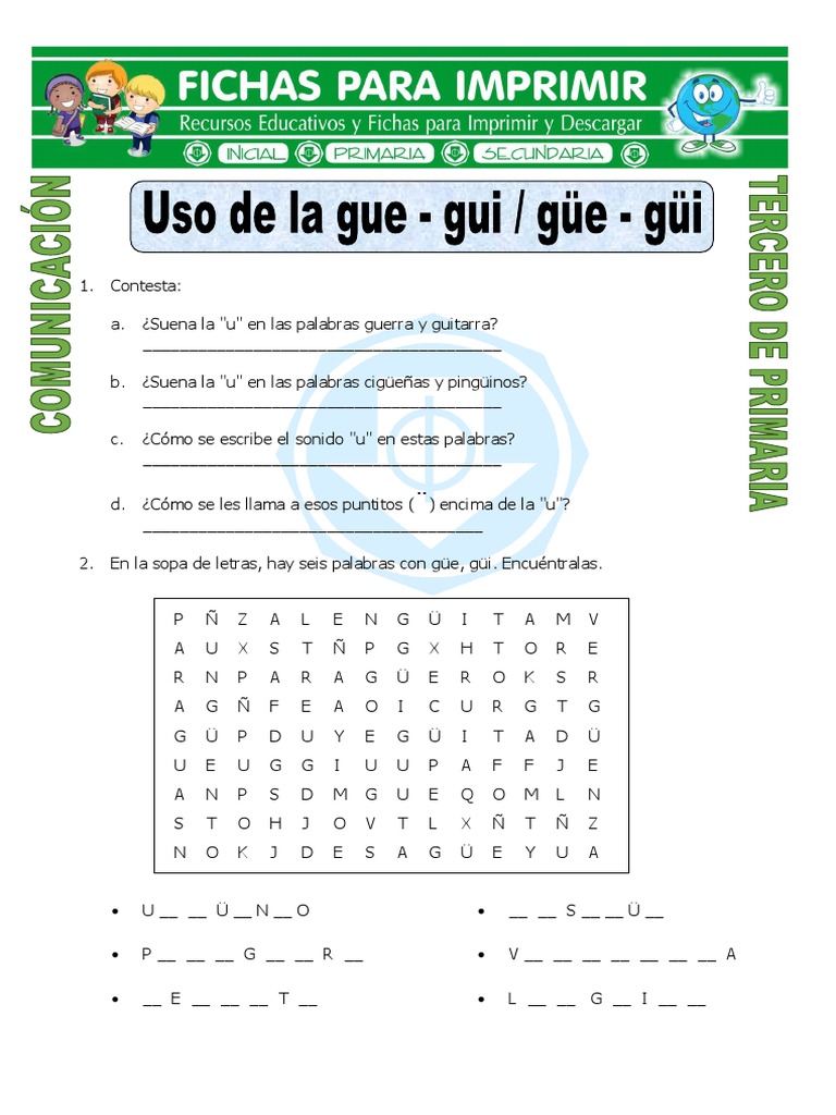 Actividades de Gue y Gui para Primaria | PDF | Artes del Lenguaje y ...