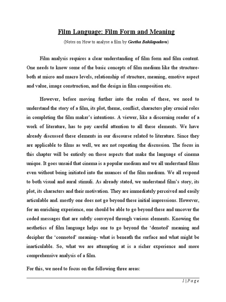Film Language: Film Form and Meaning: (Notes On How To Analyse A Film ...