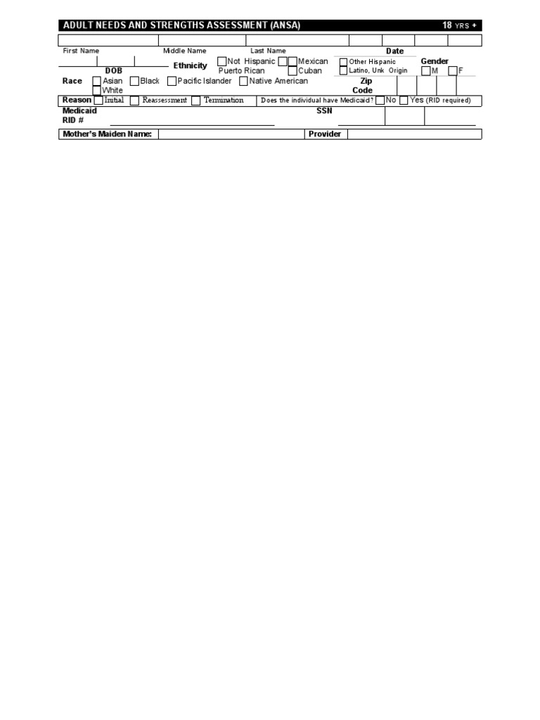 Adult Needs and Strengths Assessment (Ansa) 18 + | PDF | Violence ...