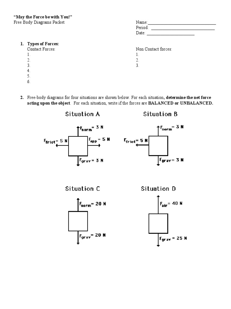 Free Body Diagram Worksheet | PDF | Force | Classical Mechanics