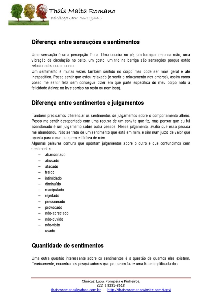 Lista de Sentimentos | PDF | Sentimento | Emoções