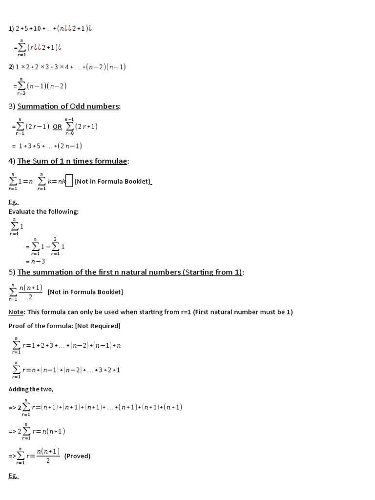 Summation Formulas and Examples | PDF | Summation | Mathematical Objects
