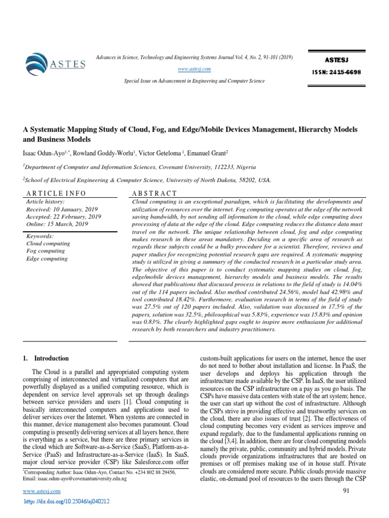 A Systematic Mapping Study of Cloud, Fog, and EdgeMobile Devices ...