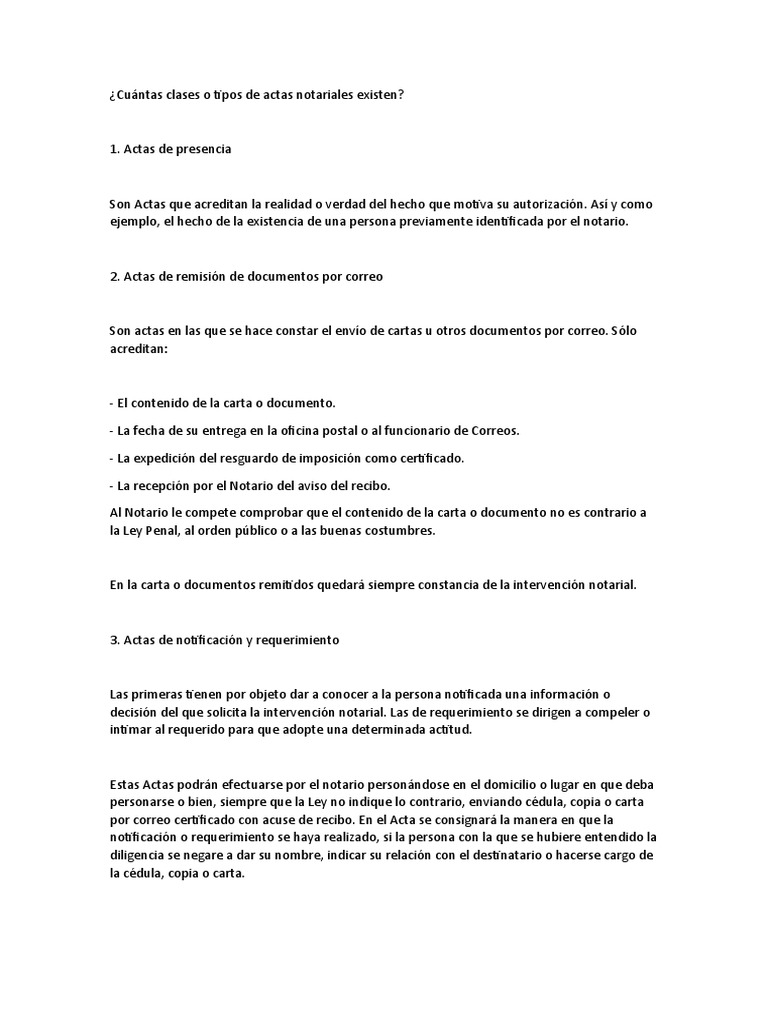 ¿Cuántas Clases o Tipos de Actas Notariales Existen | PDF | Gobierno | Información del gobierno