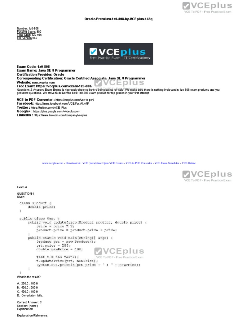 Oracle PREMIUM 1z0-808 by - VCEplus 32q-DEMO PDF | PDF | Method (Computer Programming) | Models ...