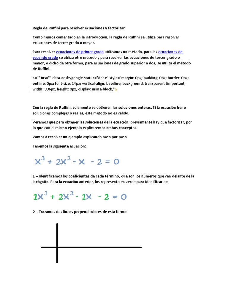 Regla de Ruffini para Resolver Ecuaciones y Factorizar | PDF | Ecuaciones | Factorización