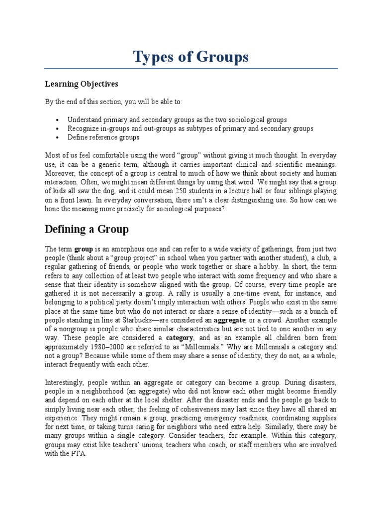 Types of Groups: Defining A Group | Download Free PDF | Cyberbullying ...