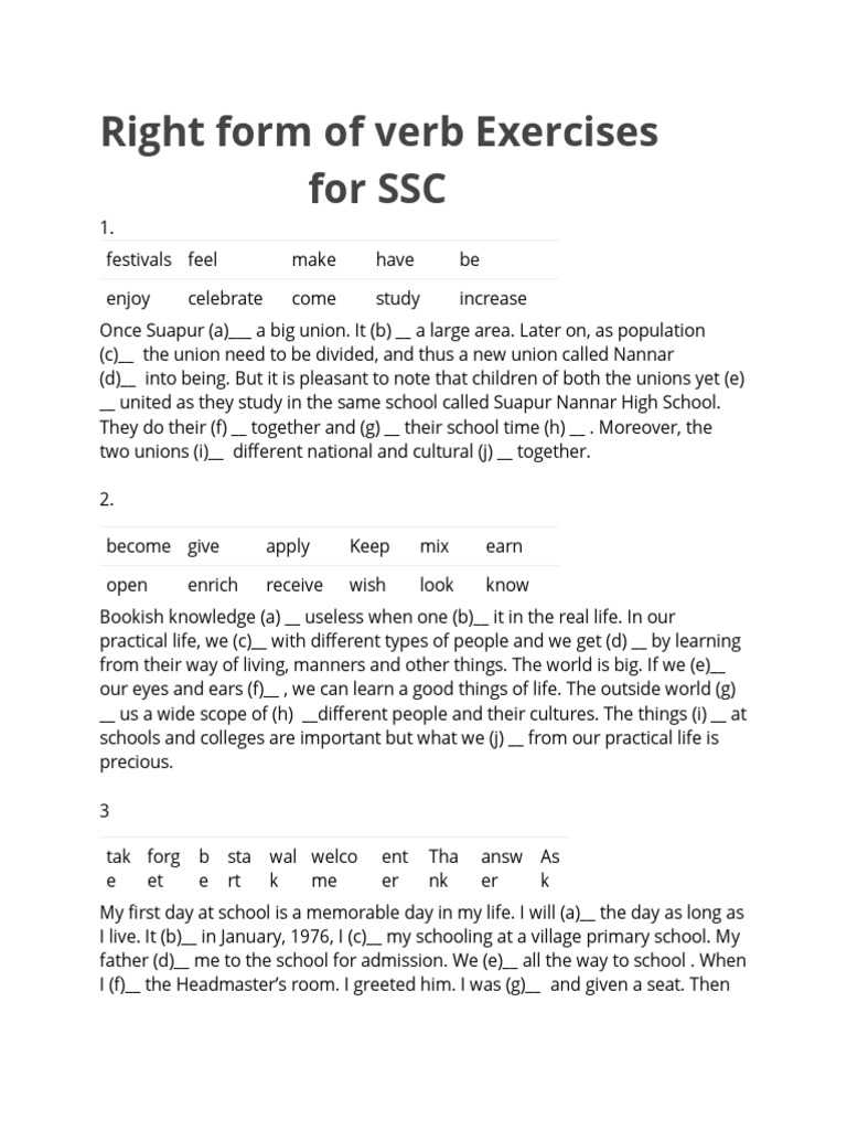 Right Form of Verb Exercises For SSC | PDF | Penguin | Mosquito