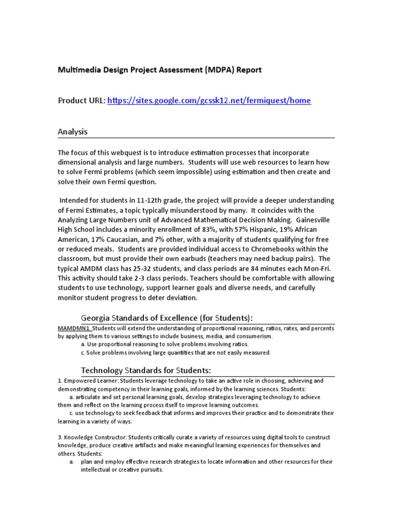 Multimedia Project Report - Brandy Stapleton - Itec 7445 Fermiquest ...