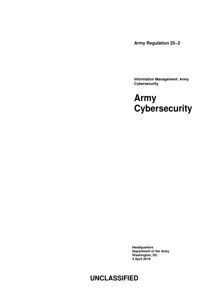 Army Cybersecurity: Unclassified | PDF | Computer Security | Security