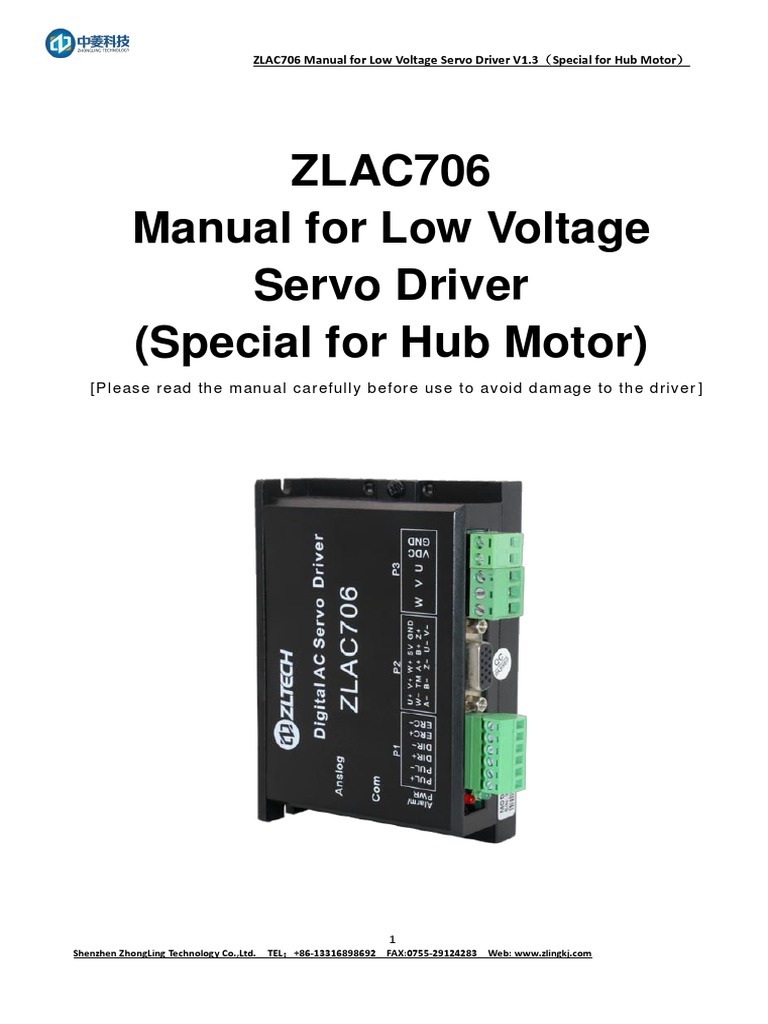 Zlac706 Manual 1.3 Hub Motor PDF | PDF | Servomechanism | Electric Motor