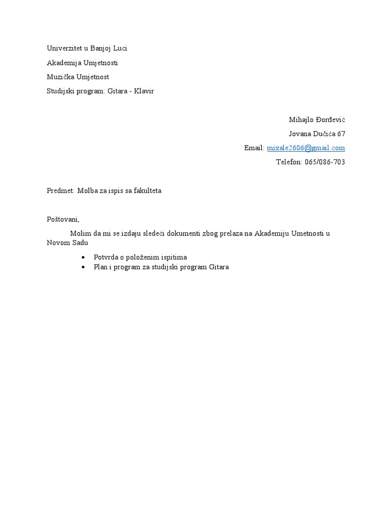 Molba Za Ispis | PDF