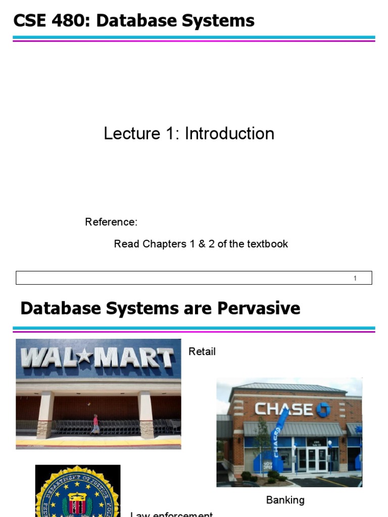 Cse 480 Database Systems Lecture 1 Introduction Pdf Conceptual Model Relational Model