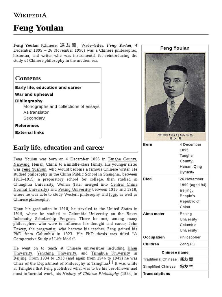 Feng Youlan | PDF | China | World Politics